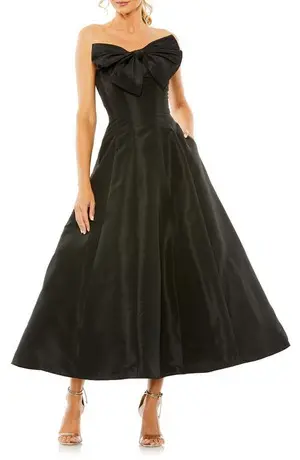 Mac Duggal Strapless A-line Midi Bow Dress - Black