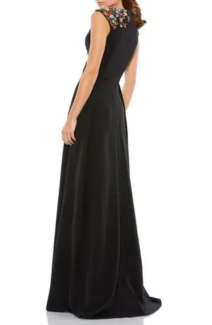 Mac Duggal Beaded V-neck Gown - Black