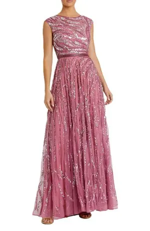 Mac Duggal Cap Sleeve Embellished Gown - Plum