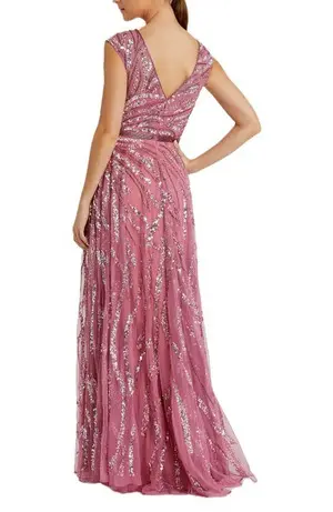 Mac Duggal Cap Sleeve Embellished Gown - Plum