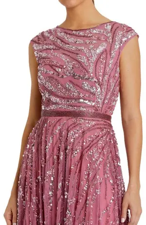 Mac Duggal Cap Sleeve Embellished Gown - Plum