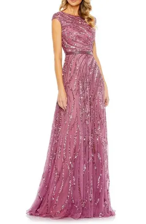Mac Duggal Cap Sleeve Embellished Gown - Plum
