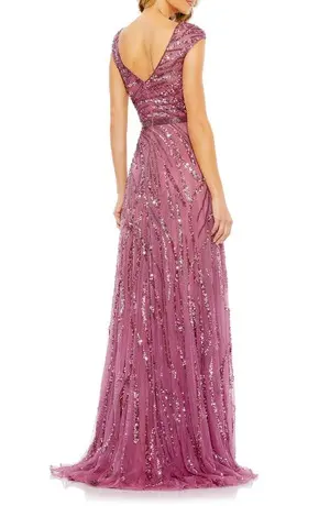 Mac Duggal Cap Sleeve Embellished Gown - Plum