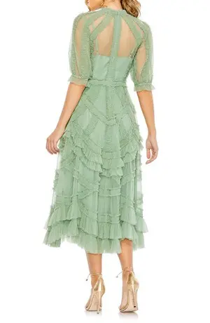 Mac Duggal High Neck Puff Sleeve Ruffle Tiered Dress - Jade