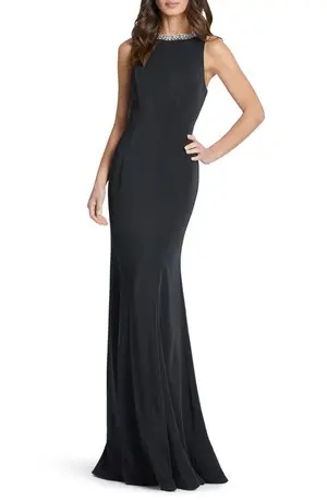 Mac Duggal Embellished Neck Trumpet Gown - Black