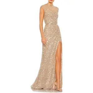 Mac Duggal Embellished High Neck Cap Sleeve Gown - Nude