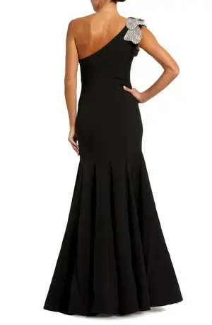Mac Duggal Crepe One Shoulder Trumpet Gown - Black