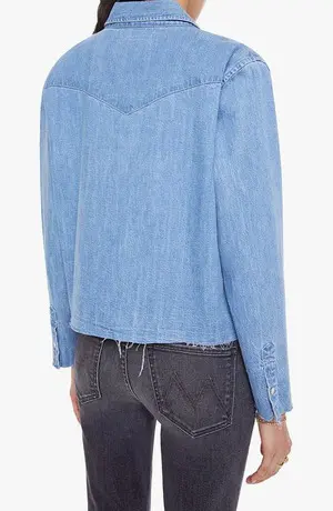 MOTHER The Super Exes Frayed Step Hem Crop Denim Shirt - Playing For Keeps