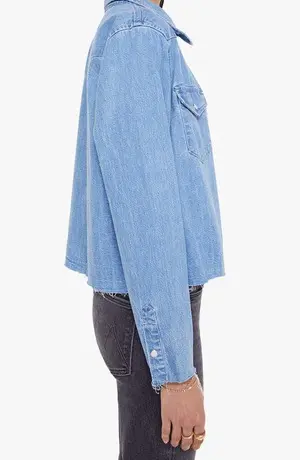 MOTHER The Super Exes Frayed Step Hem Crop Denim Shirt - Playing For Keeps