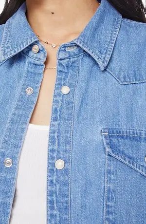 MOTHER The Super Exes Frayed Step Hem Crop Denim Shirt - Playing For Keeps