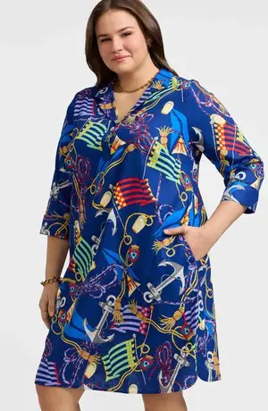 Foxcroft Sloane Nautical Print Shirtdress