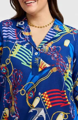 Foxcroft Sloane Nautical Print Shirtdress