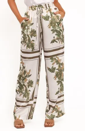PETAL & PUP Wren Linen Wide Leg Pants - Olive Print