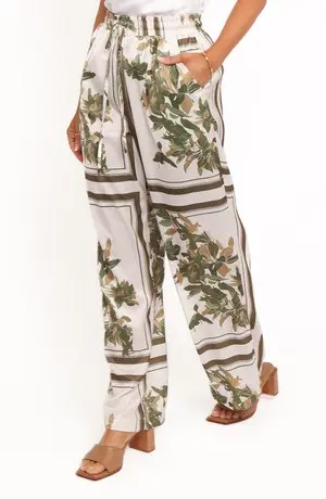 PETAL & PUP Wren Linen Wide Leg Pants - Olive Print