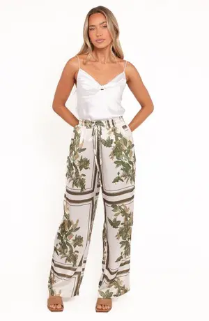 PETAL & PUP Wren Linen Wide Leg Pants - Olive Print