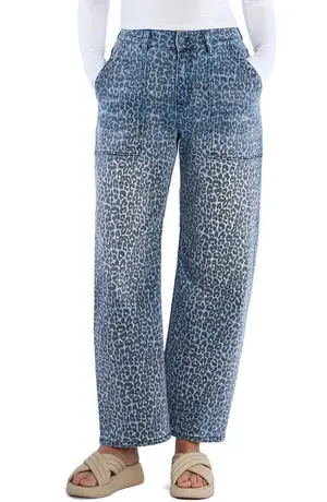 WASH LAB DENIM High-waist Animal Print Barrel Leg Jeans - Denim Leopard
