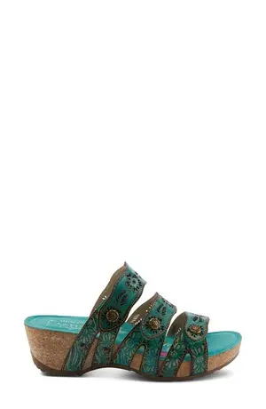 SPRING STEP SHOES Carbone Platform Slide Sandal - Green Multi