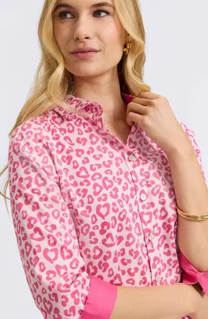 Foxcroft Margie Leopard Print Three-quarter Sleeve Cotton Shirt