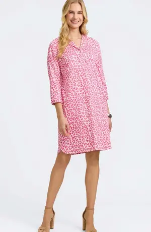 Foxcroft Sloane Leopard Spot Shirtdress - Pink Flambe Multi