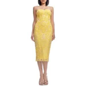 Dress The Population Shailene Sequin Strapless Cocktail Dress - Canary