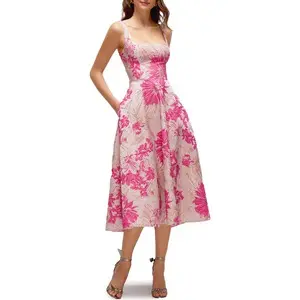 Dessy Collection Floral Jacquard Fit & Flare Midi Dress - Pink Multi
