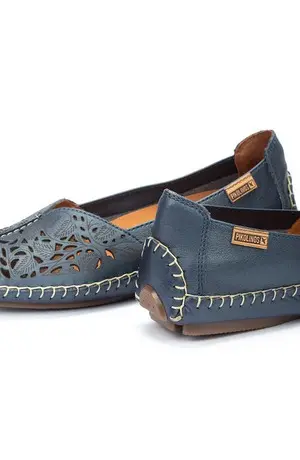 Pikolinos Jerez Perforated Leather Flats - Blue