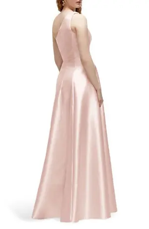 Alfred Sung Floral Appliqué One-shoulder Gown - Blush