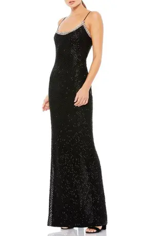 Mac Duggal Rhinestone Encrusted Beaded Gown - Black