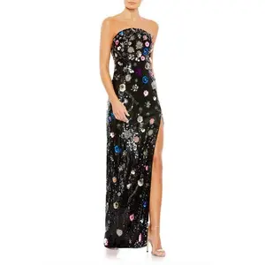 Mac Duggal Floral Sequined Strapless Column Gown