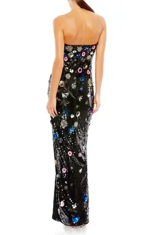 Mac Duggal Floral Sequined Strapless Column Gown