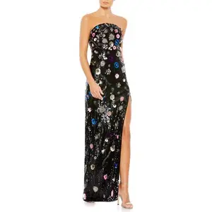 Mac Duggal Floral Sequined Strapless Column Gown - Black Multi
