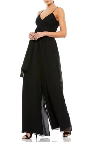 Mac Duggal Faux Wrap Wide-Leg Jumpsuit Black