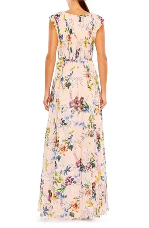 Mac Duggal Pleated Floral A-line Gown - Pink Multi