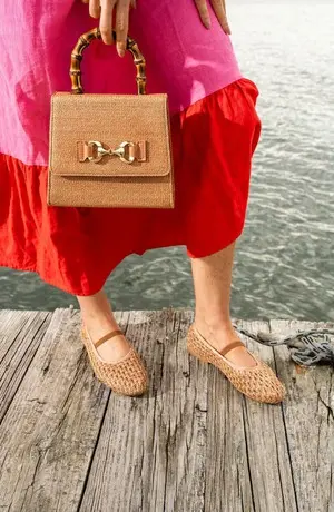 PATRICIA GREEN Monaco Raffia Mary Jane Ballet Flat - Cognac Raffia