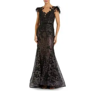 Mac Duggal Embellished Feather Gown - Black