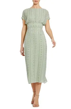 Mac Duggal Beaded Cap Sleeve Midi Dress - Sage