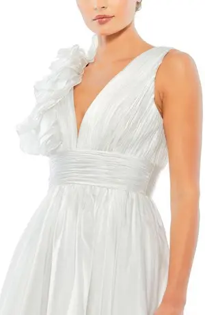 Mac Duggal Ruffle Shoulder Empire Waist Dress