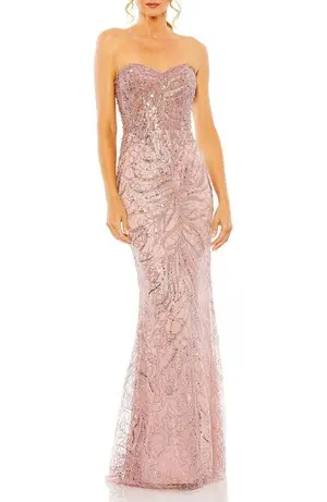 Mac Duggal Strapless Rhinestone Embellished Trumpet Gown - Blush