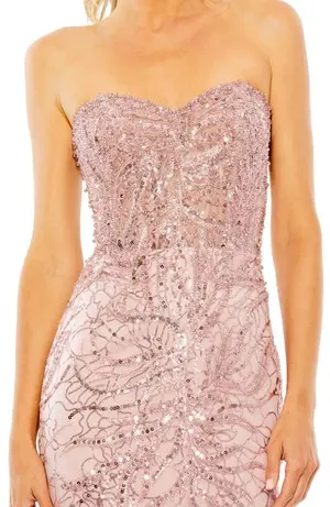 Mac Duggal Strapless Rhinestone Embellished Trumpet Gown - Blush
