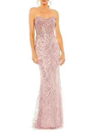 Mac Duggal Strapless Rhinestone Embellished Trumpet Gown - Blush