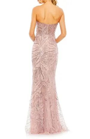 Mac Duggal Strapless Rhinestone Embellished Trumpet Gown - Blush