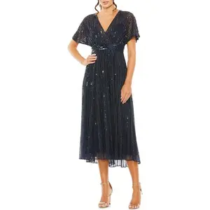Mac Duggal Embellished Short Sleeve V-neck Dress - Midnight