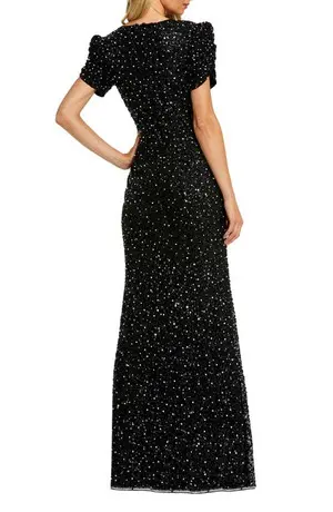 Mac Duggal Embellished Puff Sleeve Gown - Black