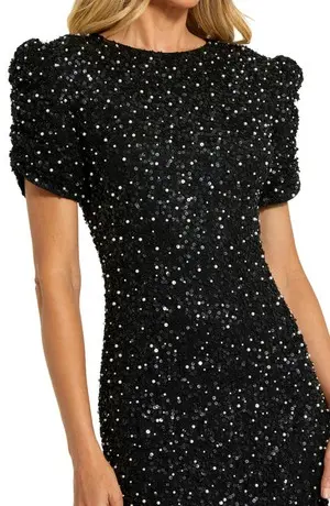 Mac Duggal Embellished Puff Sleeve Gown - Black
