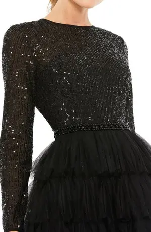 Mac Duggal Sequined Layered Tulle A-line Dress