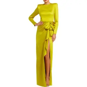 Mac Duggal Long Sleeve Bow Draped Column Gown - Chartreuse