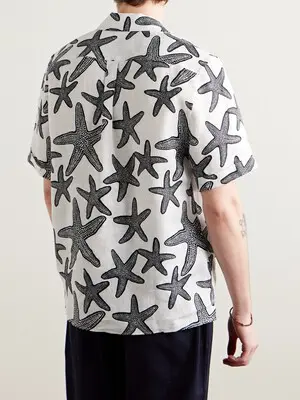 Vilebrequin Charli Camp-collar Printed Linen Shirt - White