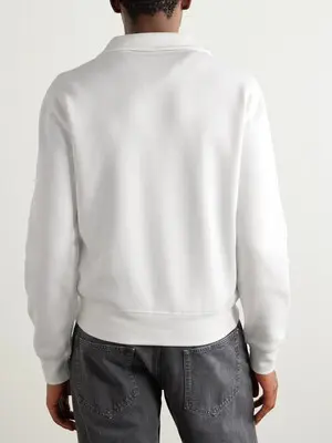TOM FORD Leather-trimmed Cotton And Cashmere-blend Jersey Half-zip Sweatshirt