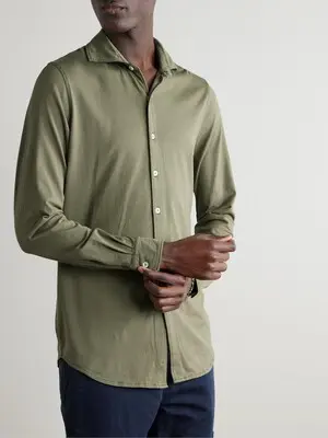 Altea Palmer Cutaway-collar Stretch-cotton Jersey Shirt