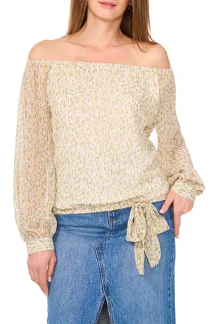 Vince Camuto Floral Off-the-shoulder Peasant Top - Calm Grey